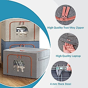 MOHOPE Stackable Clothing Storage Bin, 2 Pack 66L Cationic Fabric Metal Frame Foldable Closet Organizer with Durable Handle Storage Containers for Thick Fabric Blankets, Comforters, Clothes, Bedding