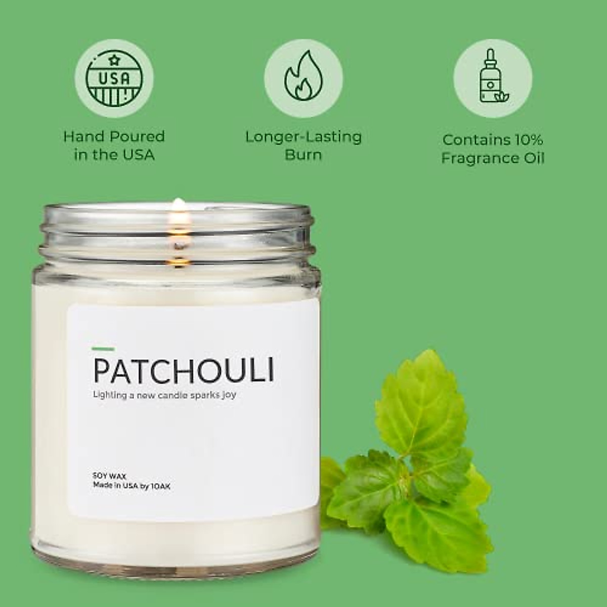 1OAK Soy Wax Scented Candles (Patchouli) - Soy Candles for Home Scented - Long Burning Candles Premium - Hand-Poured (9oz.)