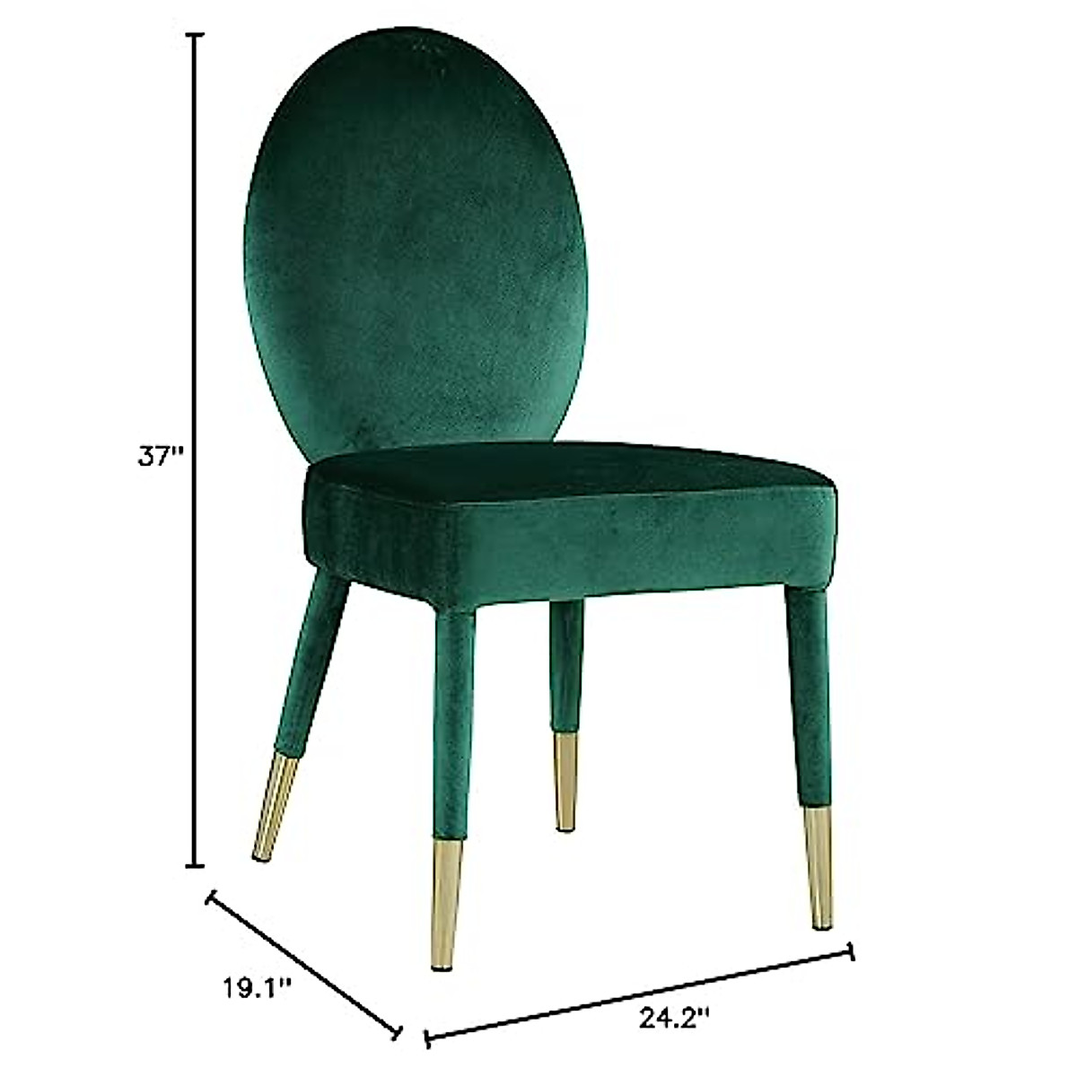 Iconic Home Leverett Dining Chair Upholstered Oval Back Armless Design Velvet Wrapped Wood Gold Tone Metal Tipped Legs (Set of 2) Modern Contemporary, Green