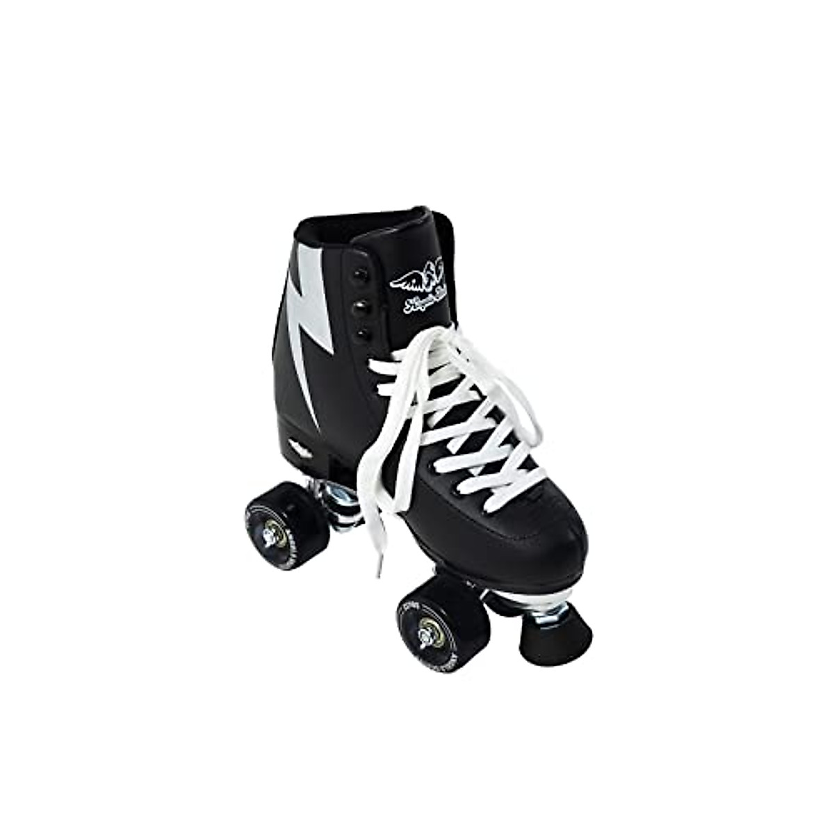 Angels Skates (Thunder Bolt Black, 8) - Kids' & Women's Roller Skates - Premium Quality PU Leather Quad Roller Skates - Non Adjustable High- top Perfect Indoor Outdoor Girls Retro Skates - 1-13 Sizes