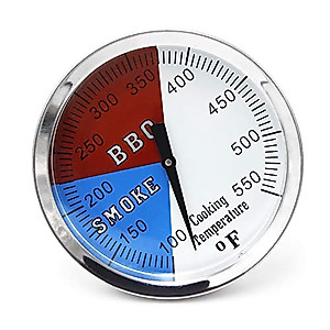 Hongso 3 1/8 Inch Barbecue Charcoal Grill Smoker Temperature Gauge Pit BBQ Thermometer Fahrenheit and Heat Indicator for Pit Boss,Meat Cooking Port Lamb Beef, Stainless Steel Temp Gauge 3-550