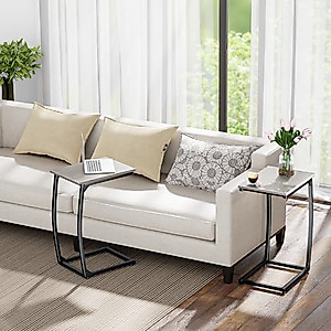 LAKEMID C Shaped End Table Set of 2, Side Table for Couch, Small Sofa Table with Metal Frame, Couch Table for Small Spaces, TV Tray Table for Living Room Bedroom (Grey)