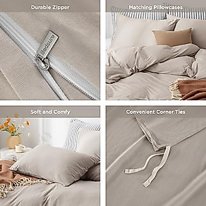 Bedsure 100% Jersey Knit Cotton Duvet Cover Queen Size - Ultra Soft T-Shirt Cotton Bedding Set, Includes 1 Duvet Cover 90x90 Inches with Zipper Closure & 2 Pillowcases (Tannish Linen)