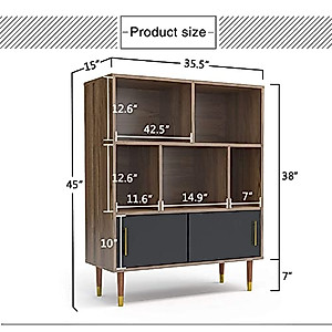 Cube Bookshelf 3 Tier Mid-Century Modern Bookcase with Doors & Legs, Retro Wood Storage Organizer Shelf, Free Standing Open Book Shelves Rustic Brown Display Bookcases for Bedroom, Living Room, Office
