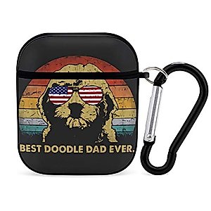 Best Doodle Dad Ever USA Flag Retro Goldendoodle Airpods Case Cover for Apple AirPods 2&1 Cute Airpod Case for Boys Girls Silicone Protective Skin Airpods Accessories with Keychain