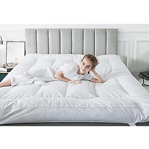 WhatsBedding 5 Inch Duck Feather Bed King Size, 100% Cotton Extra Thick Mattress Topper, 2500gsm Overfilled Pillow Top, Hotel Collection Mattress Topper, 78x80 in, Bright White