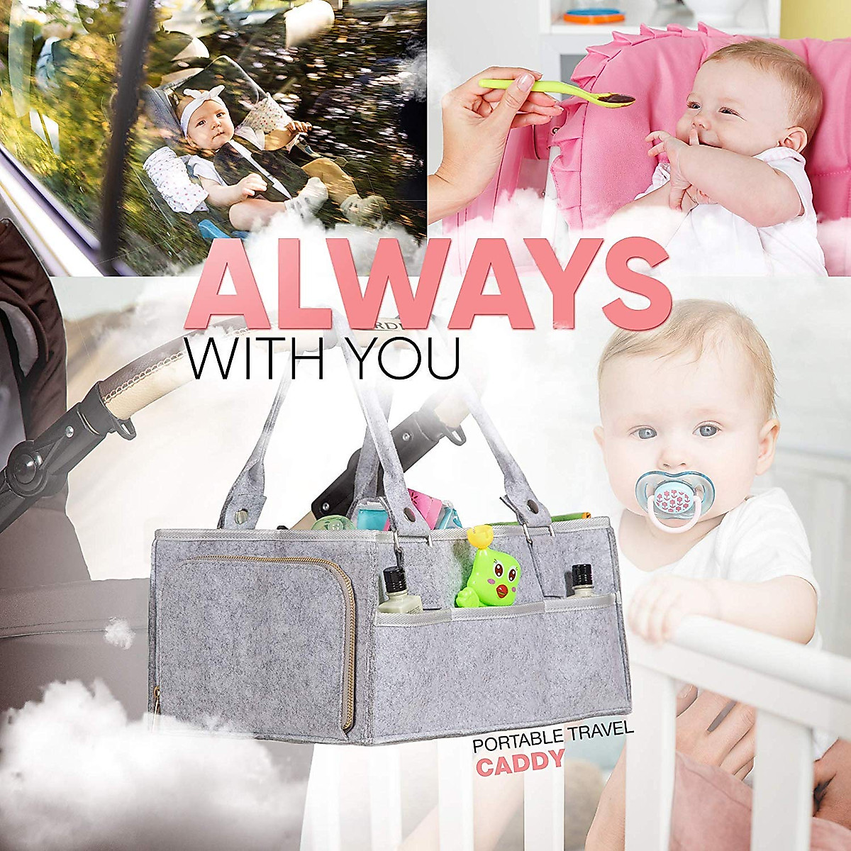 Printbeat Baby Diaper Caddy - Nursery Storage Bin and Car Organizer for Diapers and Baby Wipes and Feeding Bottles Shower Gift (Blue)