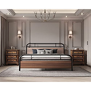 Nazhura Metal Queen Size Bed Frame Steady Platform with Engineered Wooden Headboard/Footboard (Queen)