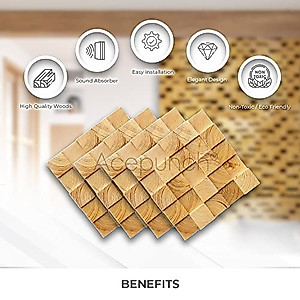 Acepunch 6 Artistic 3D Mosaic Premium High-Grade Finland Wooden Wall Art Panel Room DIY Acoustic Sound Diffuser STC 27 Home Studio Wood Soundproofing Noise Reduction Wood Decor 12x12in AP1254