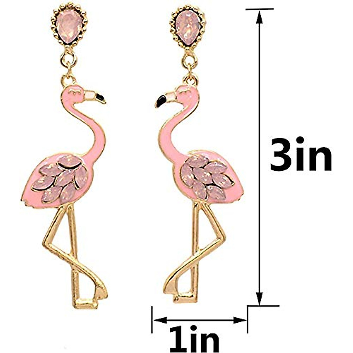 Pink Enamel Oil Flamingo Bird Dangle Earrings for Women Hypoallergenic Jewelry Cute Animal Flamingo Crystal Earrings (Pink)