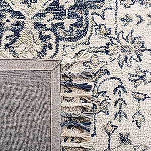 SAFAVIEH Aspen Collection Accent Rug - 4' x 6', Ivory & Blue, Handmade Boho Braided Tassel Wool, Ideal for High Traffic Areas in Entryway, Living Room, Bedroom (APN125A)