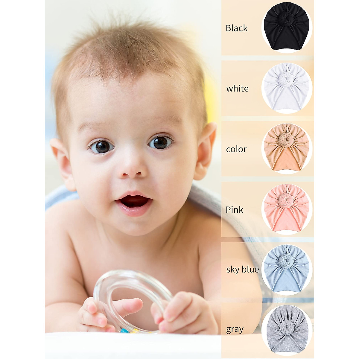 6 Pieces Baby Turbans Baby Hat Headbands Bows Newborn Beanie Nursery Head Wrap Soft Cute Toddler Cap for 0-3 Years Girls Baby (Fresh Colors)