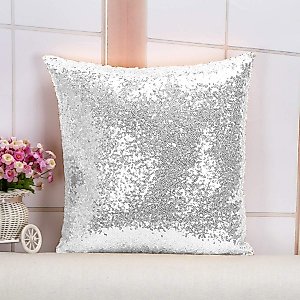 ShinyBeauty Throw Pillow Cases 2 Pack 12X12-Silver Sequin Pillow Cover Sofa Pillow Cases Sparkly Pillow Covers Designer Pillow Sequined Pillow Cover Decorative Pillows for Bed