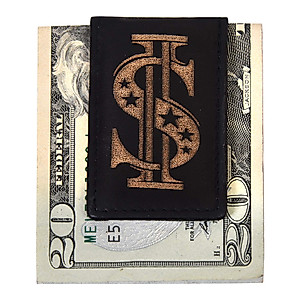 Leatherboss Genuine Leather Dollar Design Bifold Money Clip Wallet, Black