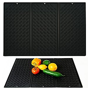 Foldable Dish Drying Mats for Kitchen Counter 16x24 - Non Slip Silicone Mat Black - Trifold Dish Mat Drying Kitchen Mat - Silicone Heat Resistant Mat - Silicone Dish Drying Mat