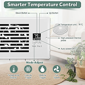 Feekoon 1 Pack Smart Quiet Register Booster Fan, 4'' x 10'' AC Vent Booster Fan with Intelligent Thermostat Control and Remote Control, Cooling Heating White Vent Fan Booster, 160 CFM