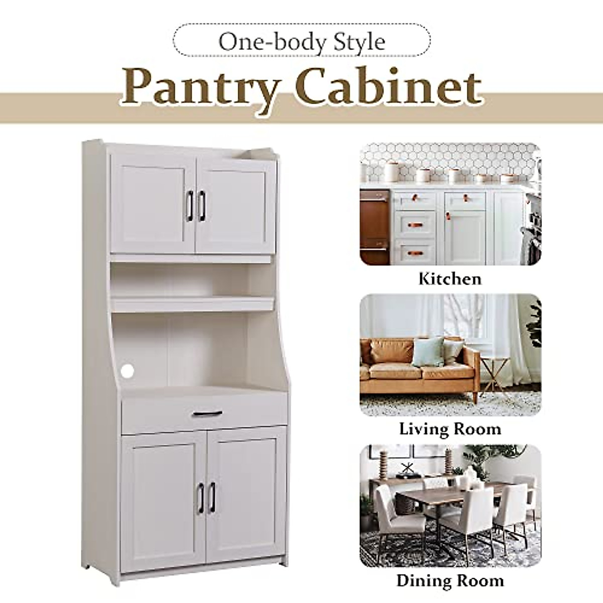 P PURLOVE One-Body Kitchen Pantry Cabinet Storage Cabinet with Cabinet and Adjustable Shelf Space Saving Cupboard Cabinet for Kitchen, Garage, Pantry, Office,Antique White