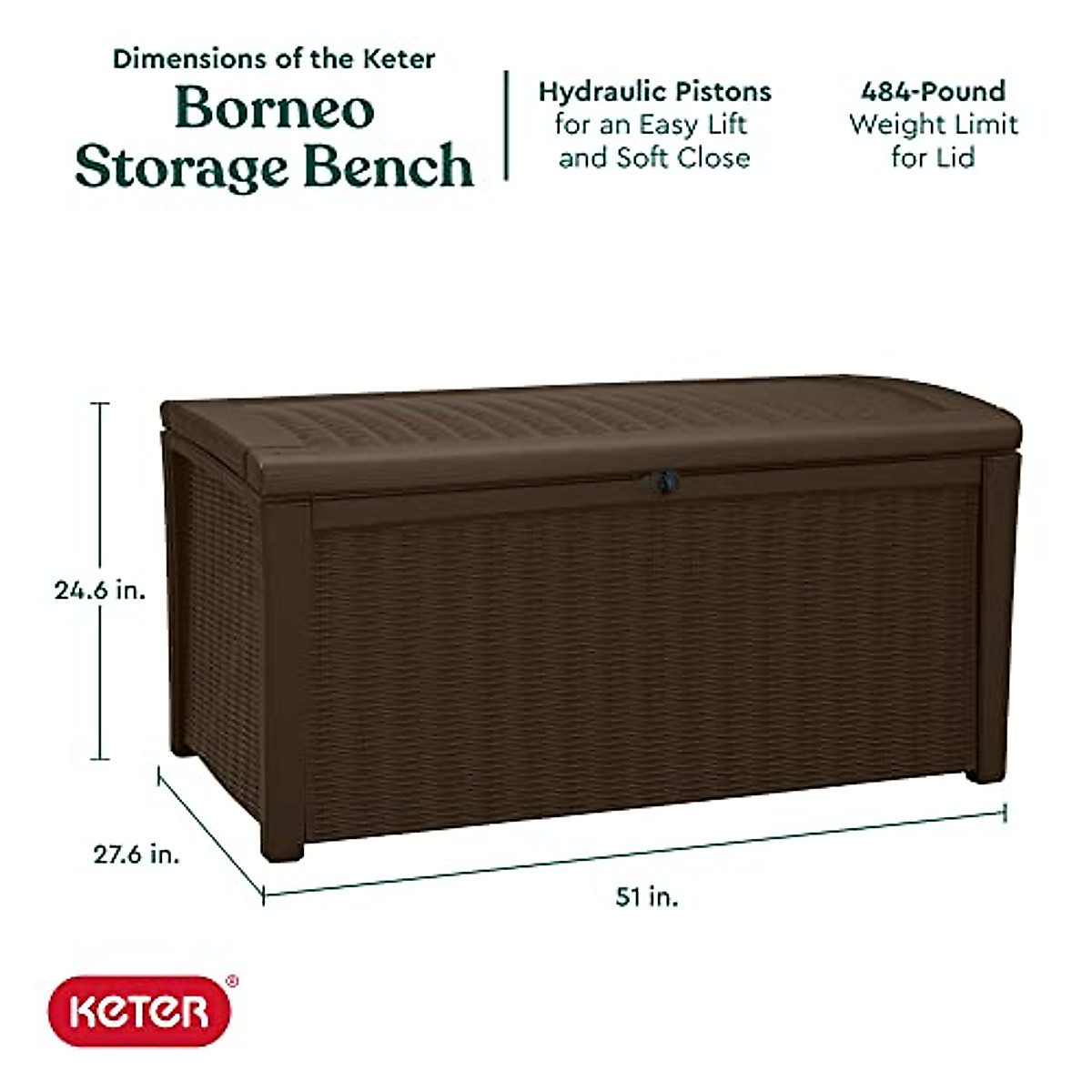 Keter Borneo 110 Gallon Resin Deck Box-Organization and Storage for Patio Furniture Outdoor Cushions, Throw Pillows, Garden Tools and Pool Toys, Brown