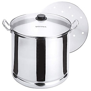 Vasconia 27.5-Quart Steamer Pot (Aluminum) with Tray & Glass Lid, For Most Stoves - (Hand-Wash only) Large Stock Pot for Tamales, Steaming, Boiling & Frying - Makes Seafood, Pasta, Vegetables & More