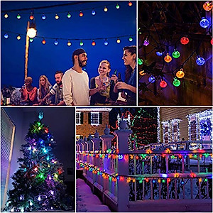 Solar String Lights Outdoor Waterproof, 30.2 FT 60 LED Crystal Globe Twinkle Lights Solar& USB Powered with 8 Lighting Modes for Garden Patio Backyard Party Wedding (60 LED, Multi-Colored)