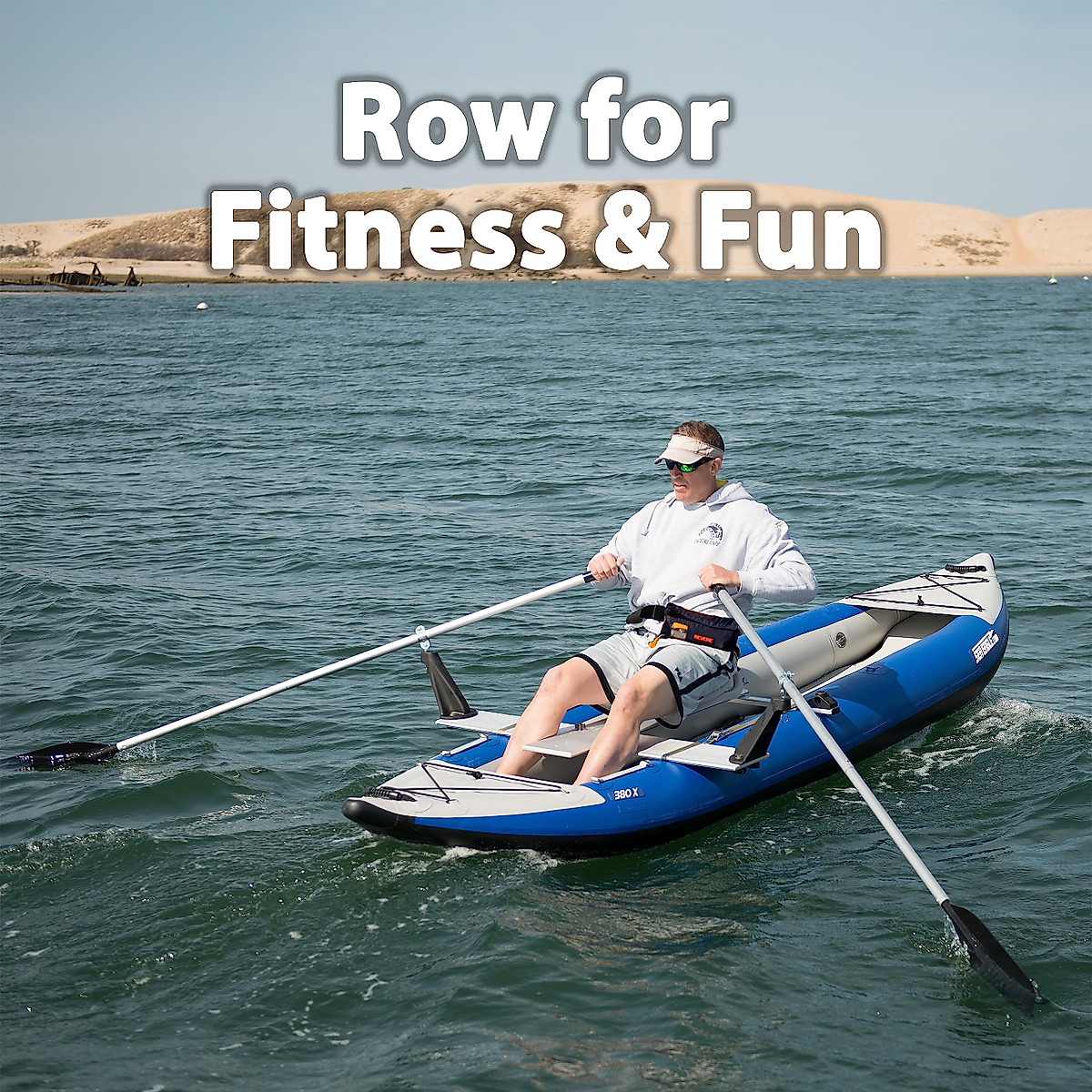 Sea Eagle 380X 12'6" Explorer Inflatable Kayak- Fishing, Touring, Camping, Exploring &White watering-Self Bailing, Removable Skeg, Drop Stitch Floor (Solo QuikRow)