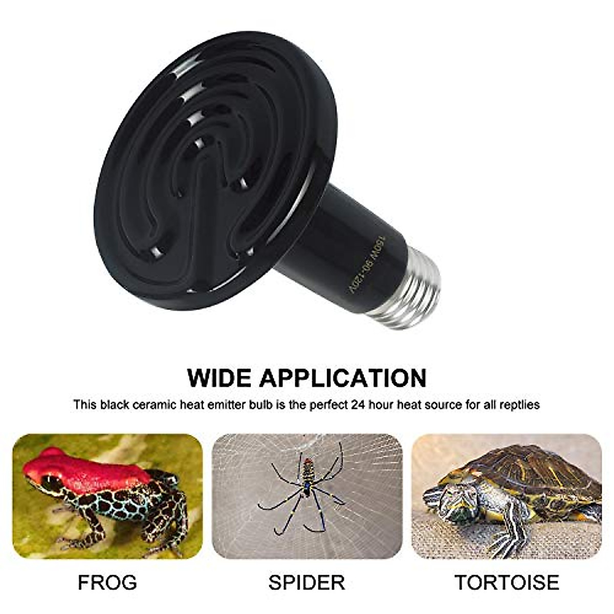 FIVEAGE Ceramic Heat Emitter 150W Reptile Heat Lamp Bulb,No Light Emitted No Harm Heater Chicken Heat lamp Infrared Lamp for Lizard Snake Coop Tortoise Aquarium Pet Brooder,2P- Black