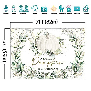 Mocsicka Greenery Gold Pumpkin Baby Shower Backdrop White Pumpkin Baby Shower Background Autumn Fall Baby Shower Party Decorations Banner Photo Studio Props (7x5ft)