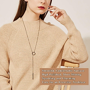 FOCALOOK Black Necklace Earrings Set for Women Long Black Lariat Chain with Drop Vertical Bar Earrings Jewelry Set