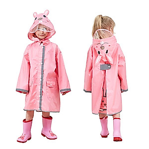 SSAWcasa Kids Rain Wear,3D Cartoon Children Toddler Raincoat Jacket Poncho for Boy Girl (M, Pink)