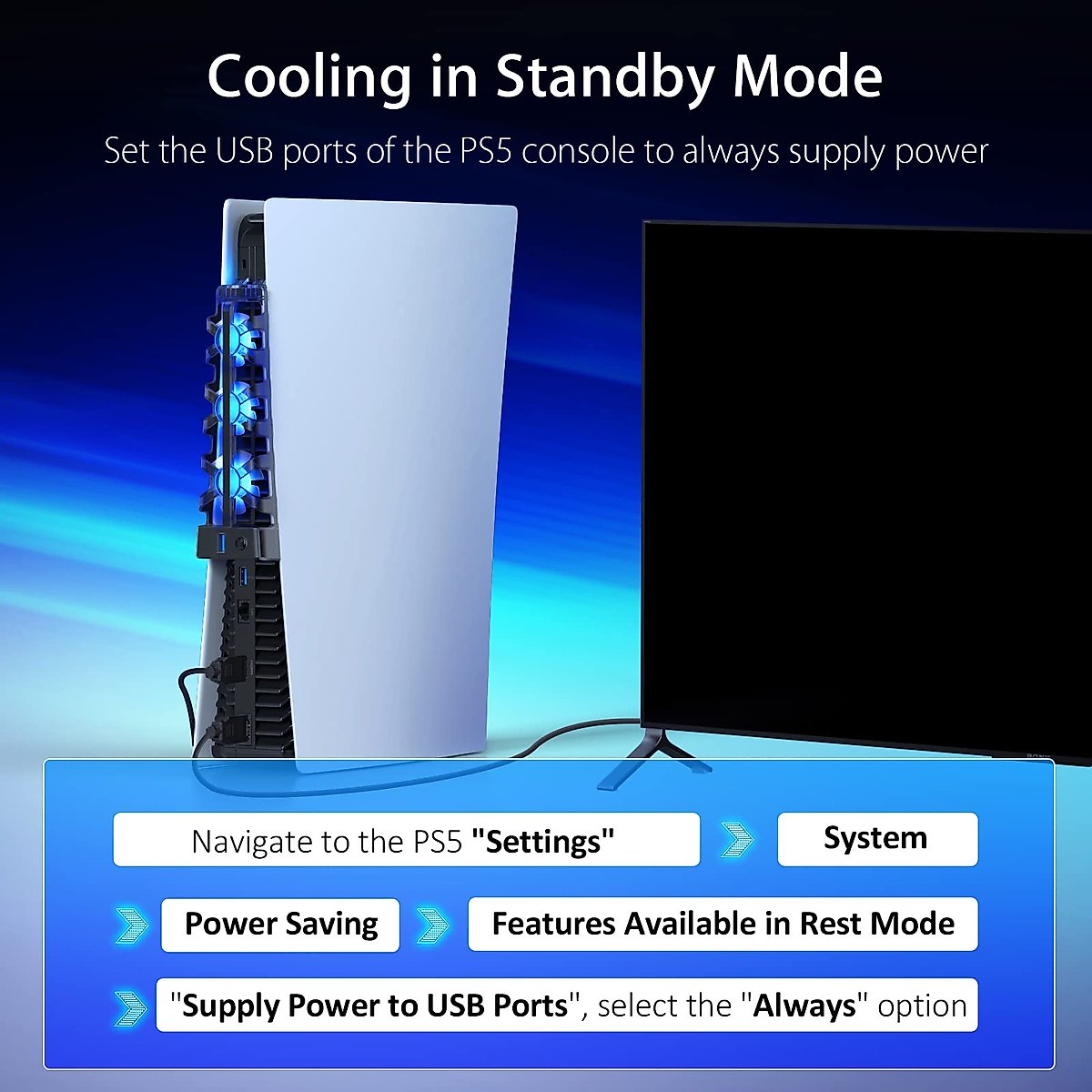 NexiGo PS5 Accessories Cooling Fan [Auto On/Off] with LED Light, for Both Disc and Digital Editions, Efficient Cooling System, Compatible with Horizontal Stand For Gaming Console