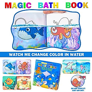 Color Changing Mold Free Bath Toys for Toddlers Kids, Color Change Sea Creatures Ocean Animal Toys & Glow in The Dark Toy with Bath Book(13 Pack), Water Table Toys Rubber Fish Toys for Kids Bathtub