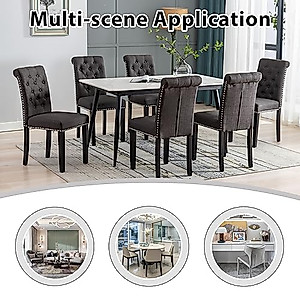 ABET Modern Dining Chairs Set of 2, Button Tufted Parsons Dining Chairs, Upholstered Fabric with Nailheads and Solid Wood Legs, Stylish Kitchen Chairs with Padded Seat, Dark Grey