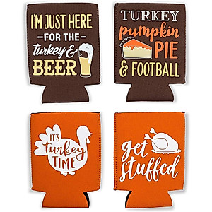 12 oz Thanksgiving Neoprene Can Cooler Sleeves for Soda, Beer, Beverages (12 Pack)