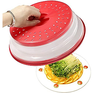 Collapsible Microwave Food Plate Cover,Vented,BPA Free Food Grade Silicone Lid-Red