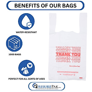 Small Economy "Thank You" T-Shirt Bags - 1/12 BBL - 7"X3.5"X13" - 1000 Bags Bulk - 13 Mic - White - For Retail, Groceries, Merchandise, Convenience Store, Supermarket, Restaurant