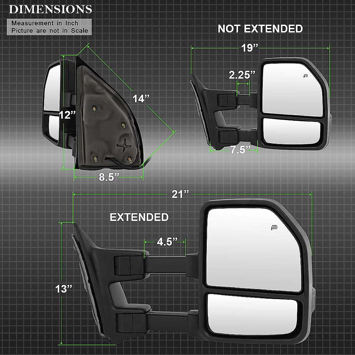 ACANII - [2017 STYLE] Telescoping Power Heat Smoke led Signal Towing Mirrors Left+Right For 2008-16 Ford F250 F350 F450