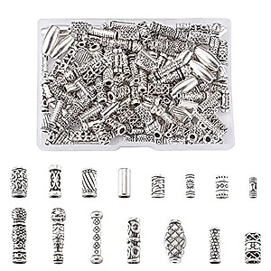 KISSITTY 150pcs/box 15 Style Antique Silver Tibetan Spacer Tube Beads Alloy Metal Charms for Bracelet Necklace Jewelry Making