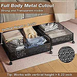 Yoz&Papa Under Bed Storage Containers, Under Bed Storage With Wheels, Tool-free Assembly Metal Underbed Storage Containers With Dustproof Storage Bag For Clothes, Shoe Organizer Under Bed Drawer (Black(1 Pack))