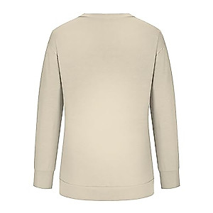 Comigeewa Womens Tops 2023 Tredny,Sudadera de entrenamiento para mujer, manga larga, informal, con capucha, cuello redondo, cómodo, pulóver,salón holgada,1-Beige,Large