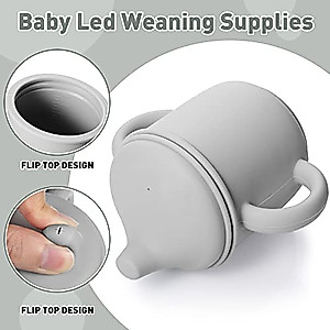 Thenshop 4 Pack Silicone Sippy Cup and Snack Cup for Baby, Spill Proof Snack Container for Toddler over 6 Months Baby, Training Cup with Handles and Spout Lid Set