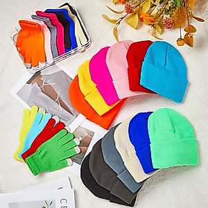 48 Pcs Bulk Winter Knit Beanies Gloves Men Women Warm Beanie Touchscreen Gloves Set Cozy Winter Accessories (Bright Color)
