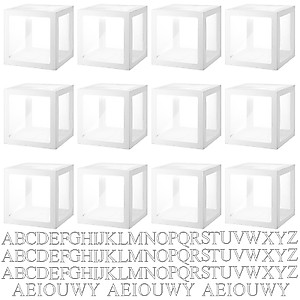 Thyle 12 Pcs Transparent Balloon Boxes Clear Balloon Boxes with 99 Letters for Baby Shower Gender Reveal Grad Birthday Party Bridal Wedding Anniversary Backdrop Decoration (White)