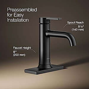 Kohler 28126-4-BL Venza Bathroom Sink Faucet, 1 Hole, Single-Handle Bathroom Faucets with Clicker Drain, 1.2 gpm, Matte Black