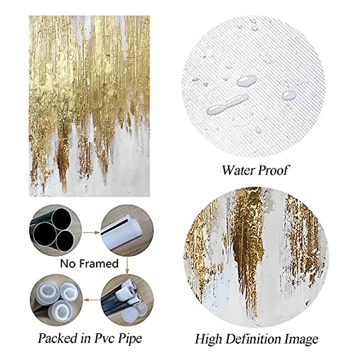 Gold Abstract Canvas Wall Art Gold Foil Modern Textured Artwork Gold Textured Print Abstract Textured Painting Glitter Abstract Wall Art Gold and White Modern Painting Living Room 16x24inch No Frame