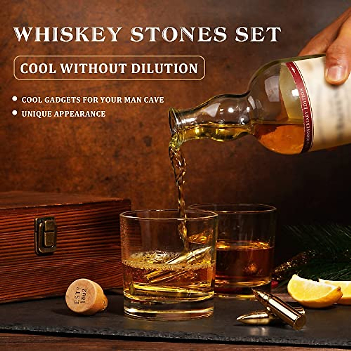 Gifts for Men Dad, Christmas Stocking Stuffers, Whiskey Stones, Unique Anniversary Birthday Gift Idea for Him Husband Boyfriend, Cool Gadgets Wedding Retirement Presents
