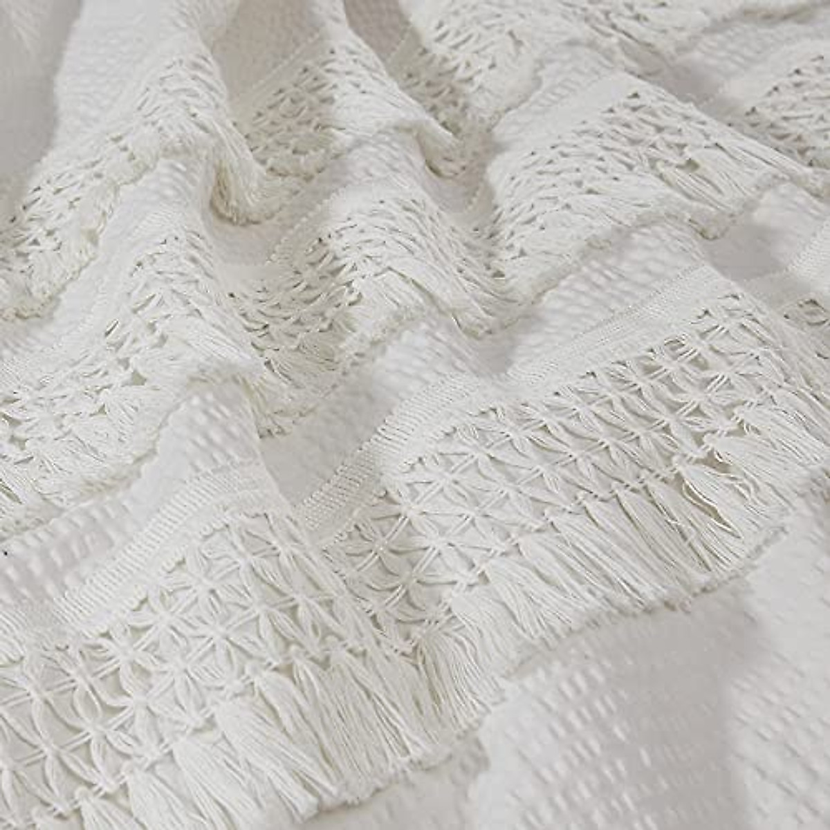 Madison Park Amaya 100% Cotton Duvet Set - Seersucker Design with Tassel Trims Accent, Breathable Cover for Comforter, All Season Bedding with Matching Sham, King/Cal King(104"x92") Ivory 3 Piece