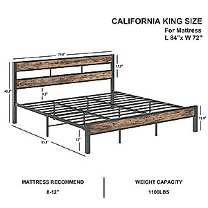 LIKIMIO California King Bed Frames, Easy Assembly, Noise-Free, No Box Spring Needed, Heavy Strong Metal Support Frames, Cal King/Vintage Brown