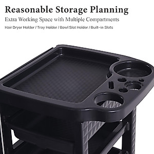 Paddie Black Salon Trolley Cart with Wheels/5 Drawers/Hair Dryer Holder/Tint Bowl Slot for Hair Stylist, Beauty Salon Equipment