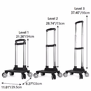Hand Truck with Telescoping Rod and 4 Wheels, Heavy-Duty Folding Cart for Luggage, Backpacks and More, Black