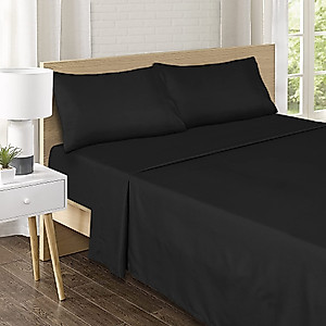 Karin Maki Microfiber Full Size Bed Sheets Set - 1800 Thread Count Bed Set - Super Soft Luxury Egyptian Bedding - Deep Pocket Fitted Sheet with Pillow Cases - Wrinkle Free and Fade Resistant - Black